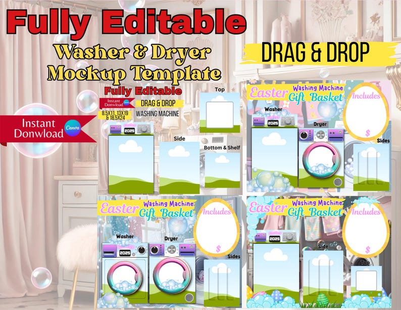 Editable 2D Washer & Dryer Drag and Drop MOCKUP TEMPLATE, Easter Mockup ...