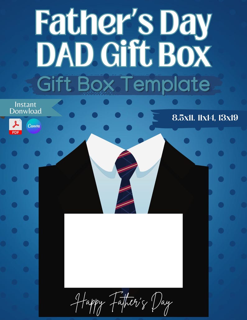 Editable Father's Day Suit & Tie Template, Gift Box, Custom Gift Box ...