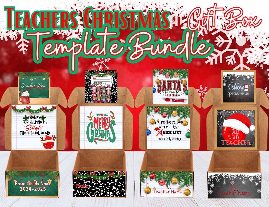 4 Editable Teacher's Christmas Gift Box Template Bundle, Custom Gift ...