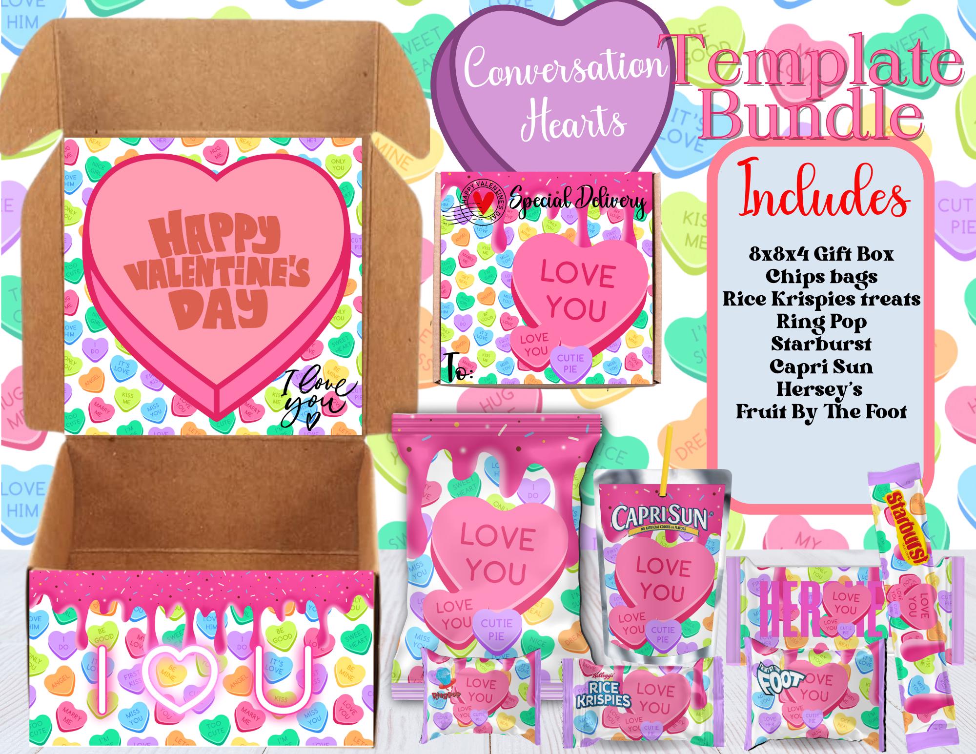 Editable Conversation Hearts Gift Box & Treat Bundle Template, Custom ...
