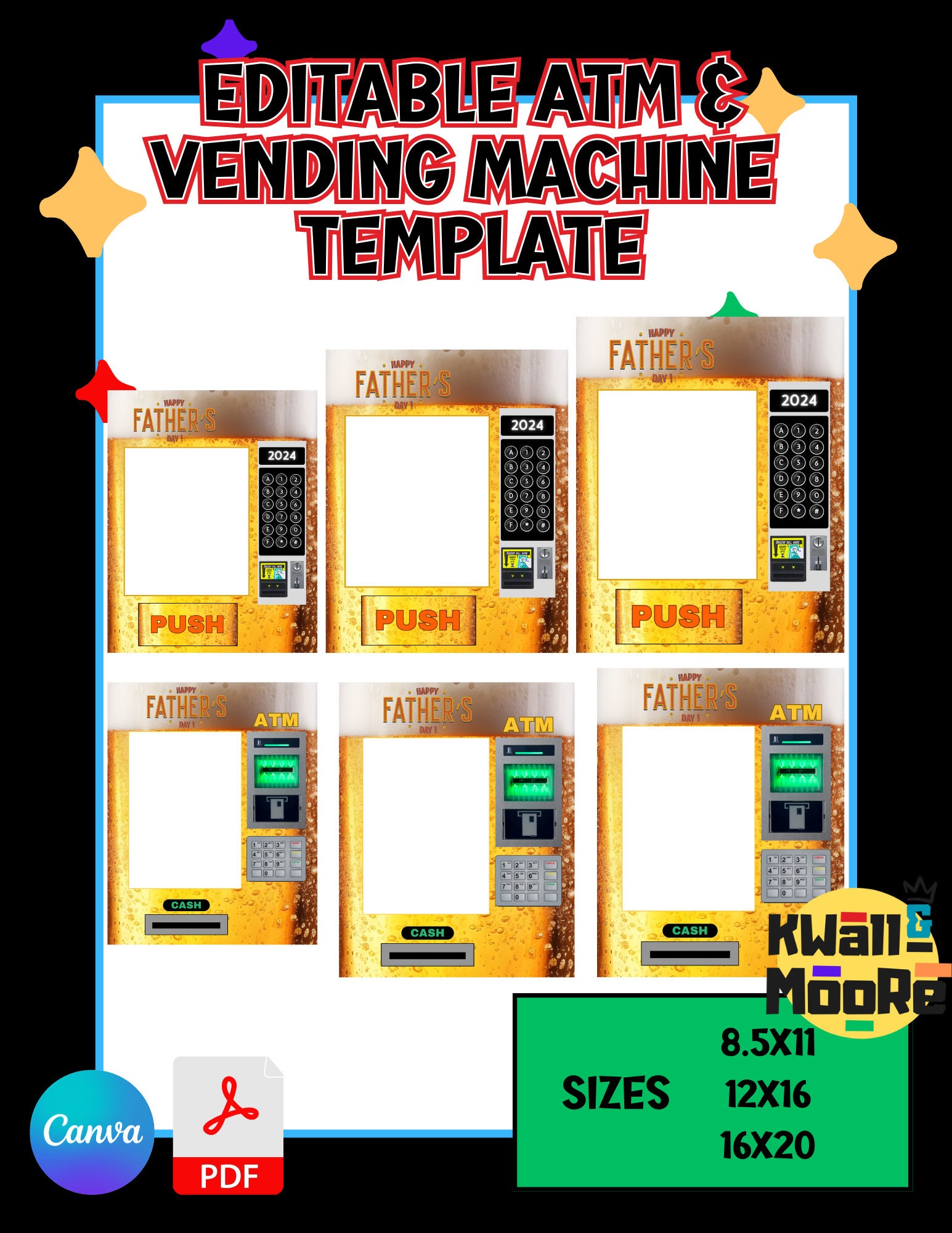 3 Sizes Beer Theme Father's Day ATM & Vending Machine Gift Box Template ...