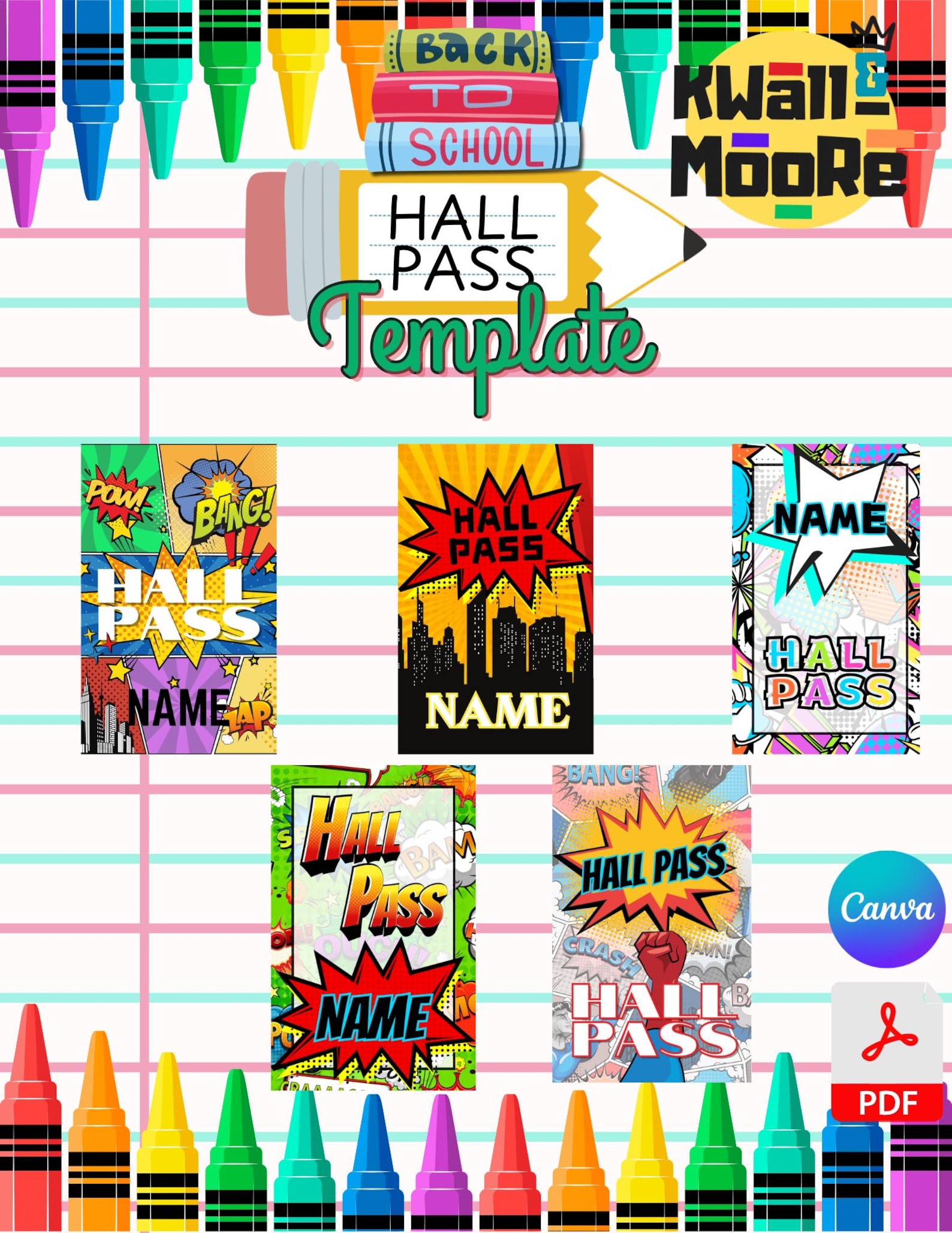 5 Editable Back 2 School Hall Pass Template, Back to School Mockup ...