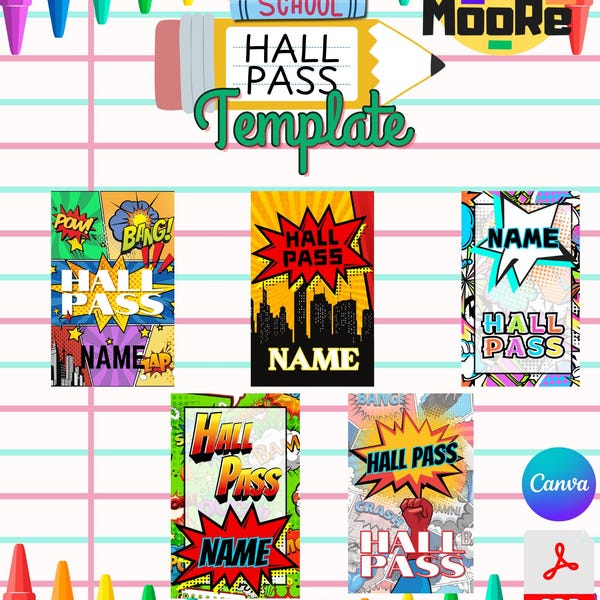 5 Editable Back 2 School Hall Pass Template Back To School Mockup Template Included Canva Link