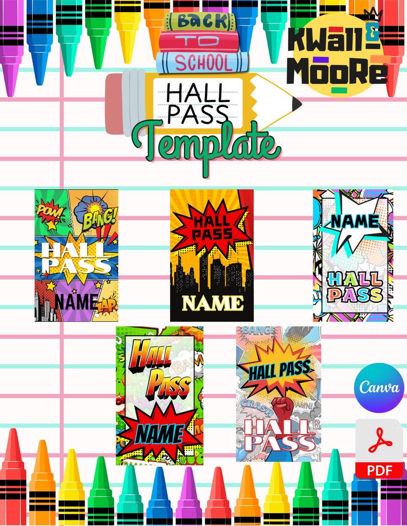 5 Editable Back 2 School Hall Pass Template, Back to School Mockup ...