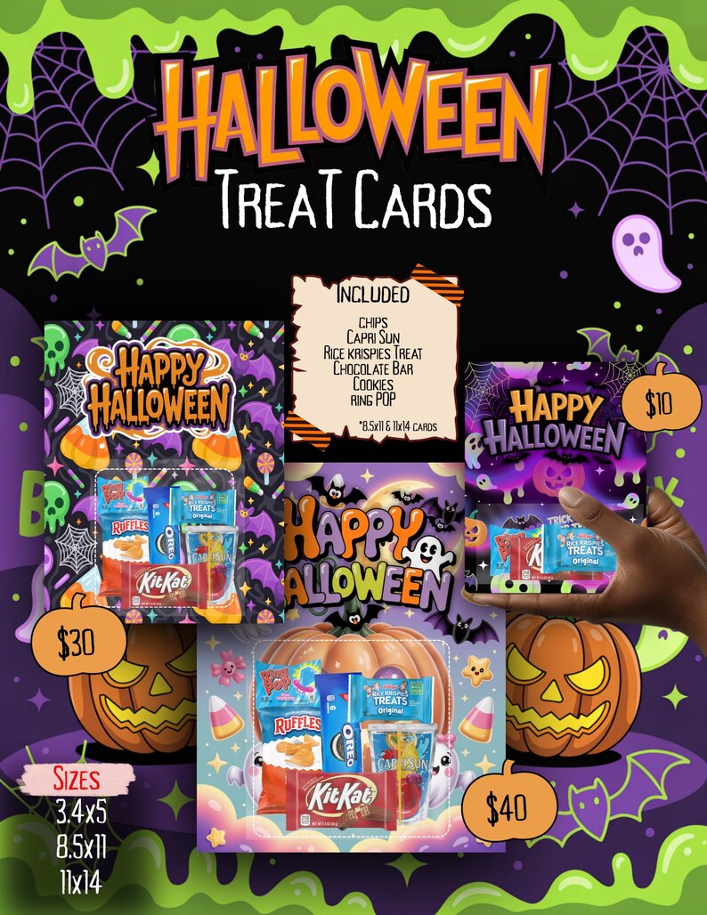 4 Halloween Treat Card Template Bundle Mockup INCLUDED - Etsy
