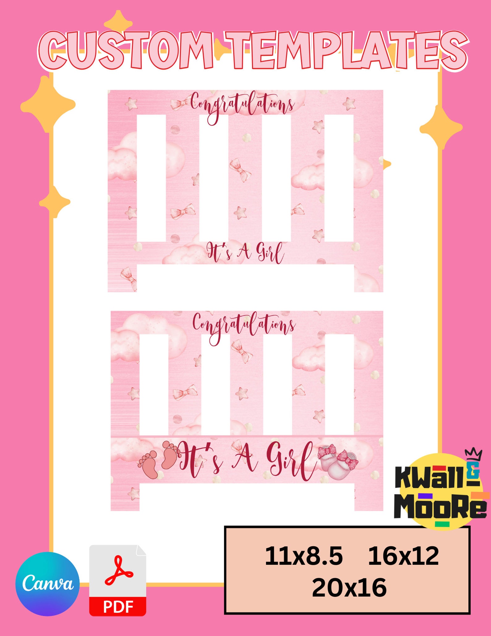 3 Sizes Pink Bows Baby Crib Gift Box Template, Custom Gift Box, Foam ...