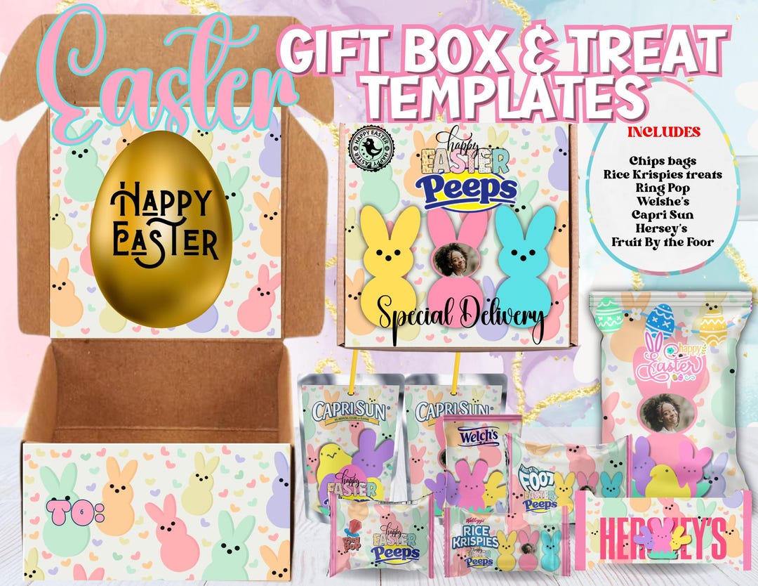 Editable Easter Peeps Gift Box & Treat Bundle Template, Custom Gift Box, Favors, Canvas Link ...