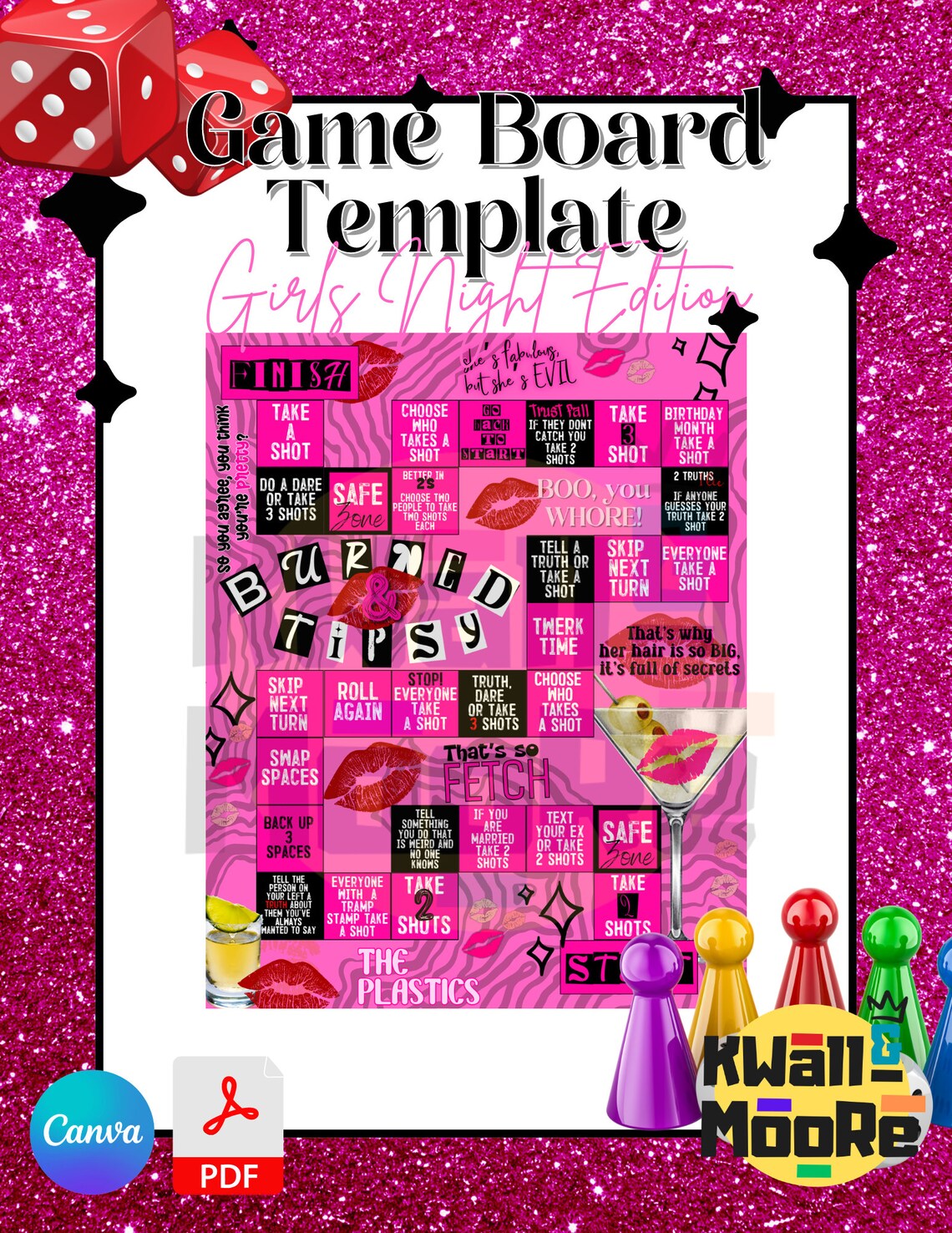 Canva Editable Game Board Template, Girls Night Template, Game Night ...