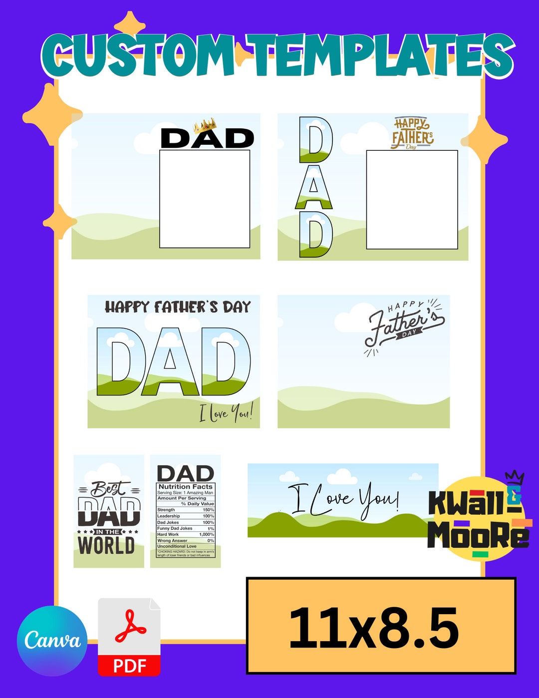 Editable Father's Day Memory Lane 11x8.5 Template, Gift Box, Custom ...
