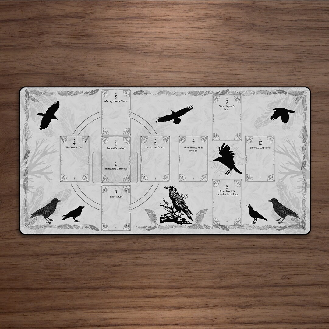 Raven Tarot Mat, Mystical Feather Crow Tarot Altar Mat, Celtic Cross ...