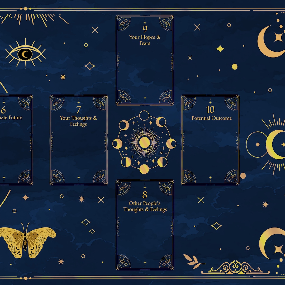 Tarot Spread Mat - Celestial Blue Altar Cloth, Celtic Cross Guide ...