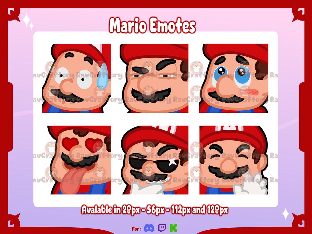 6 Unique Emotes: Mario for Discord/twitch and Kick Available in 4 Sizes ...