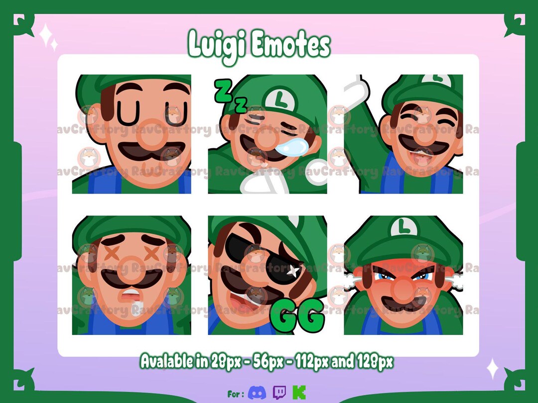 6 Unique Emotes: Luigi for Discord/twitch and Kick Available in 4 Sizes ...