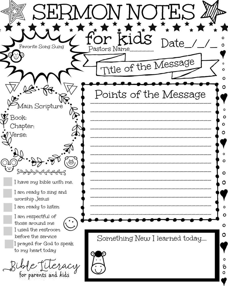 SERMON NOTES for KIDS - Etsy