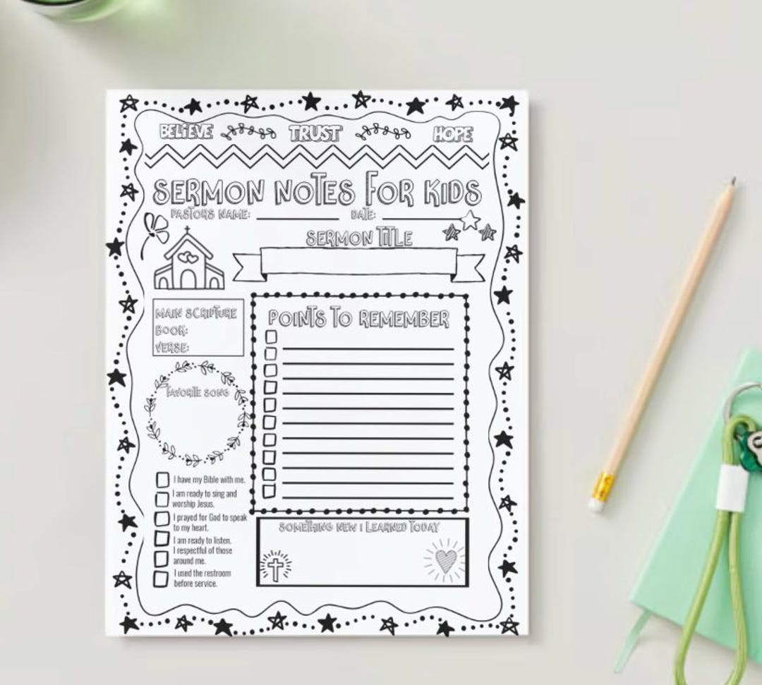 New Sermon Notes for Kids at Church 2025, Church Activity Sheet for ...