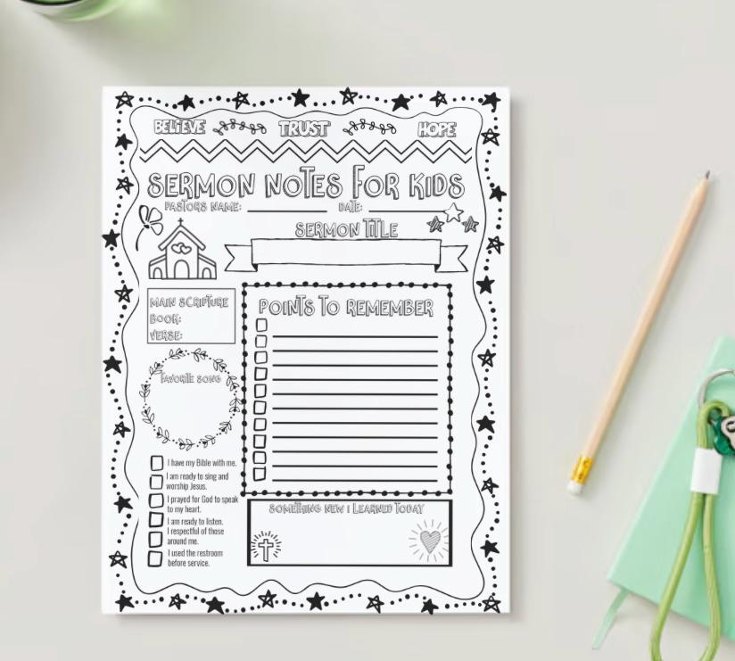 New Sermon Notes for Kids at Church 2025, Church Activity Sheet for ...