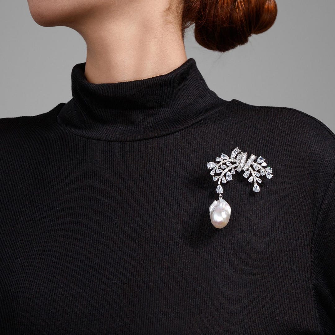 Large Freshwater Pearl Brooches With Silver Color Flower·elegant Pearl ...