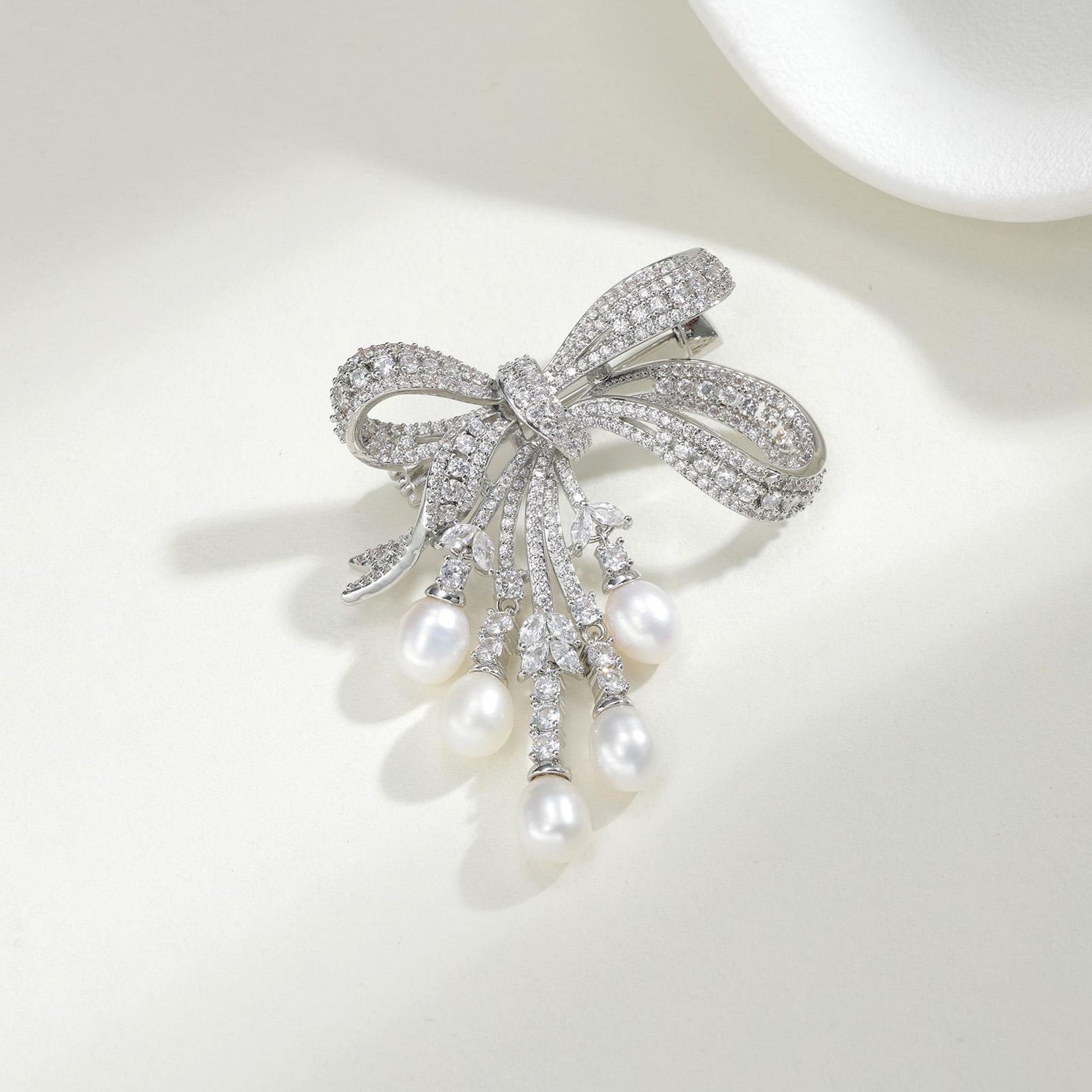 Tassels Brooch Pin With Natural Pearls | 18K Gold Plated Bow | Vintage ...