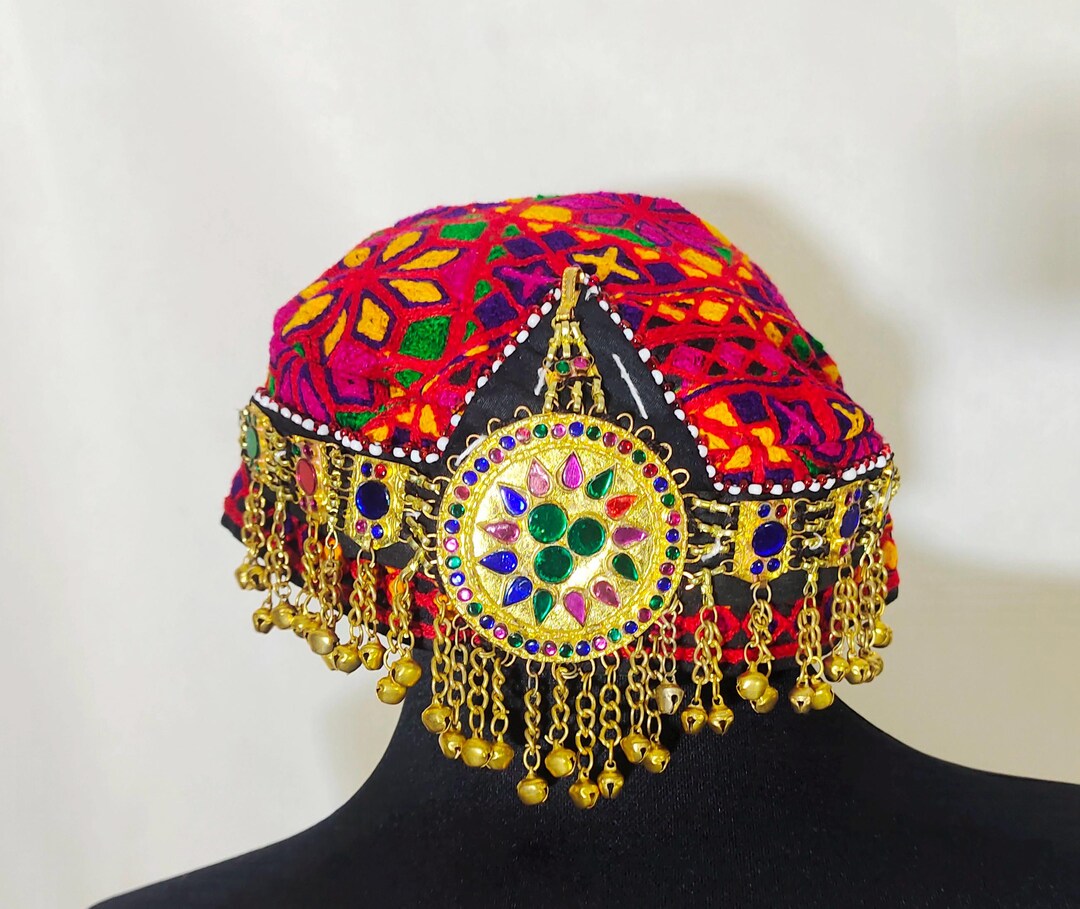 Afghan Cap With Headpiece Attached. Afghan Jewellery Hat Afghan Jewelry ...