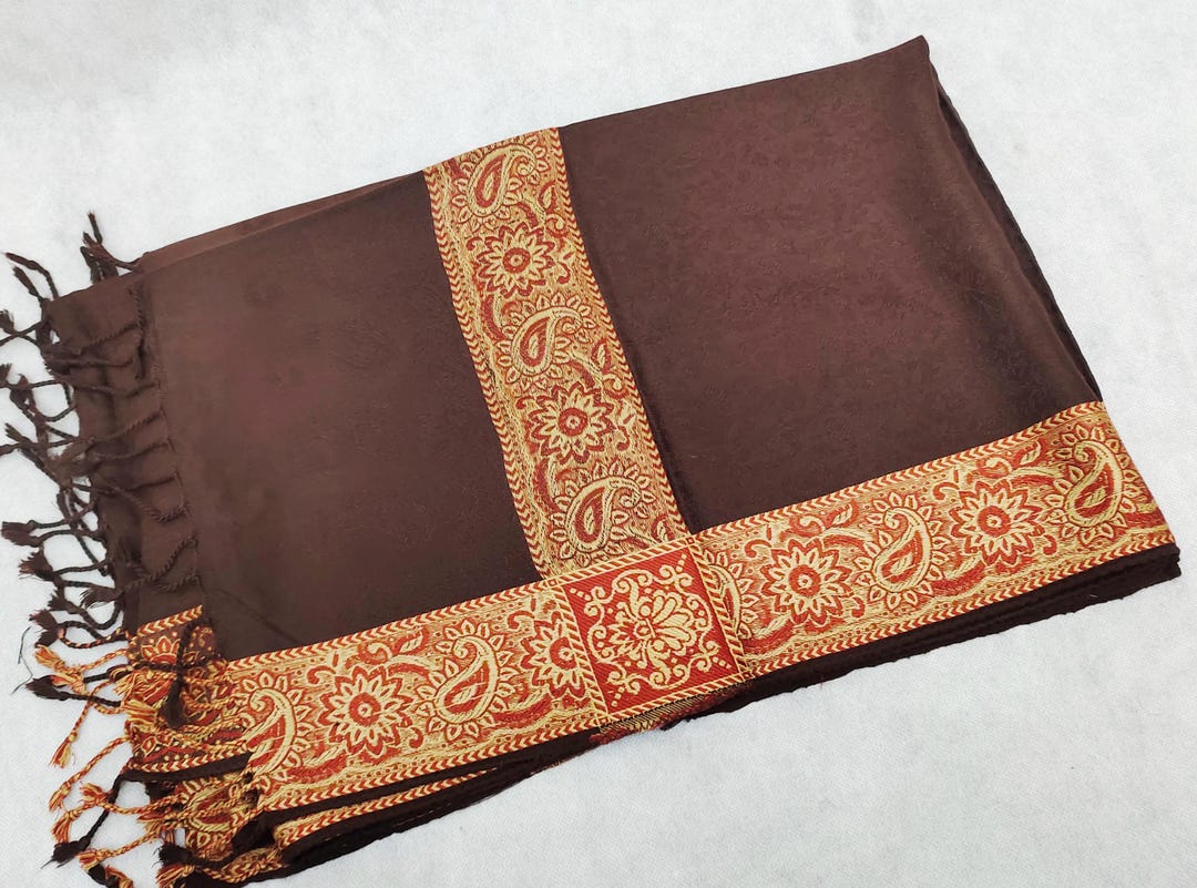 82 X 32 Inches Brown 4 Border Scarf Wool Scarf Karbala Style Muffler ...