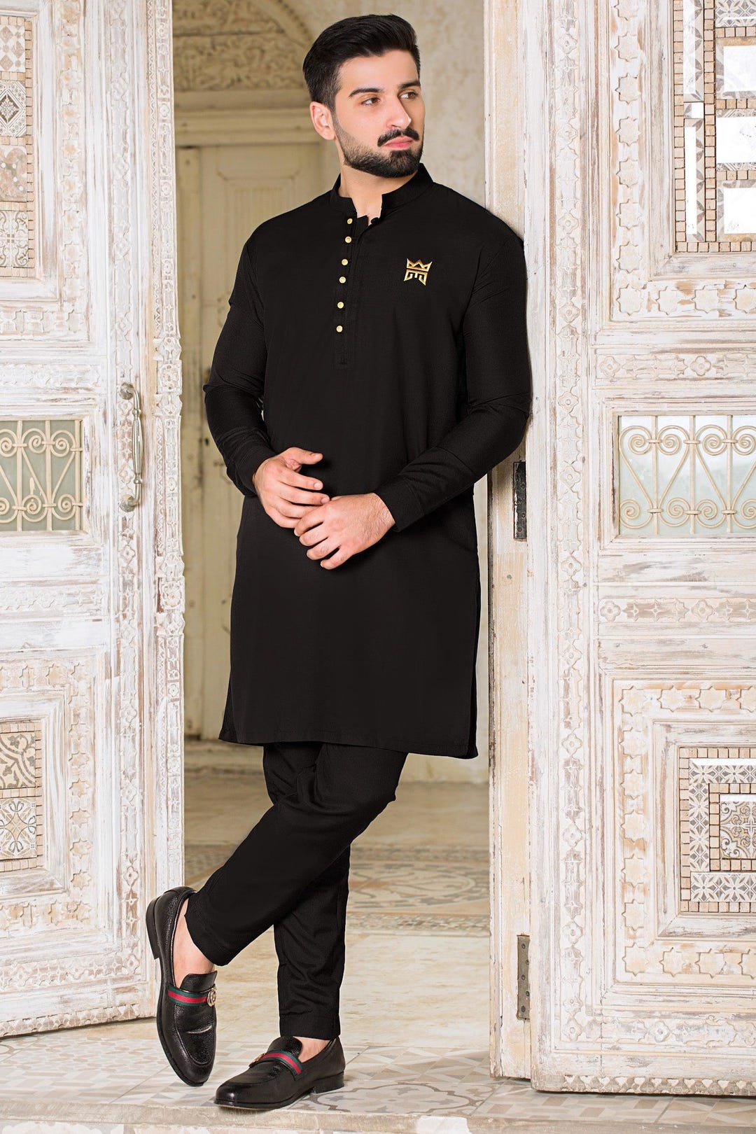 Men's Black Salwar Kameez Suit: Slim Fit Pakistani Afghan Style - Etsy