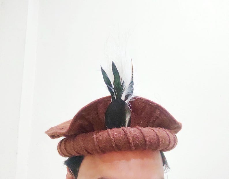 Brown Wool Pakol Cap With Feather: Afghan Chitrali Topi - Etsy