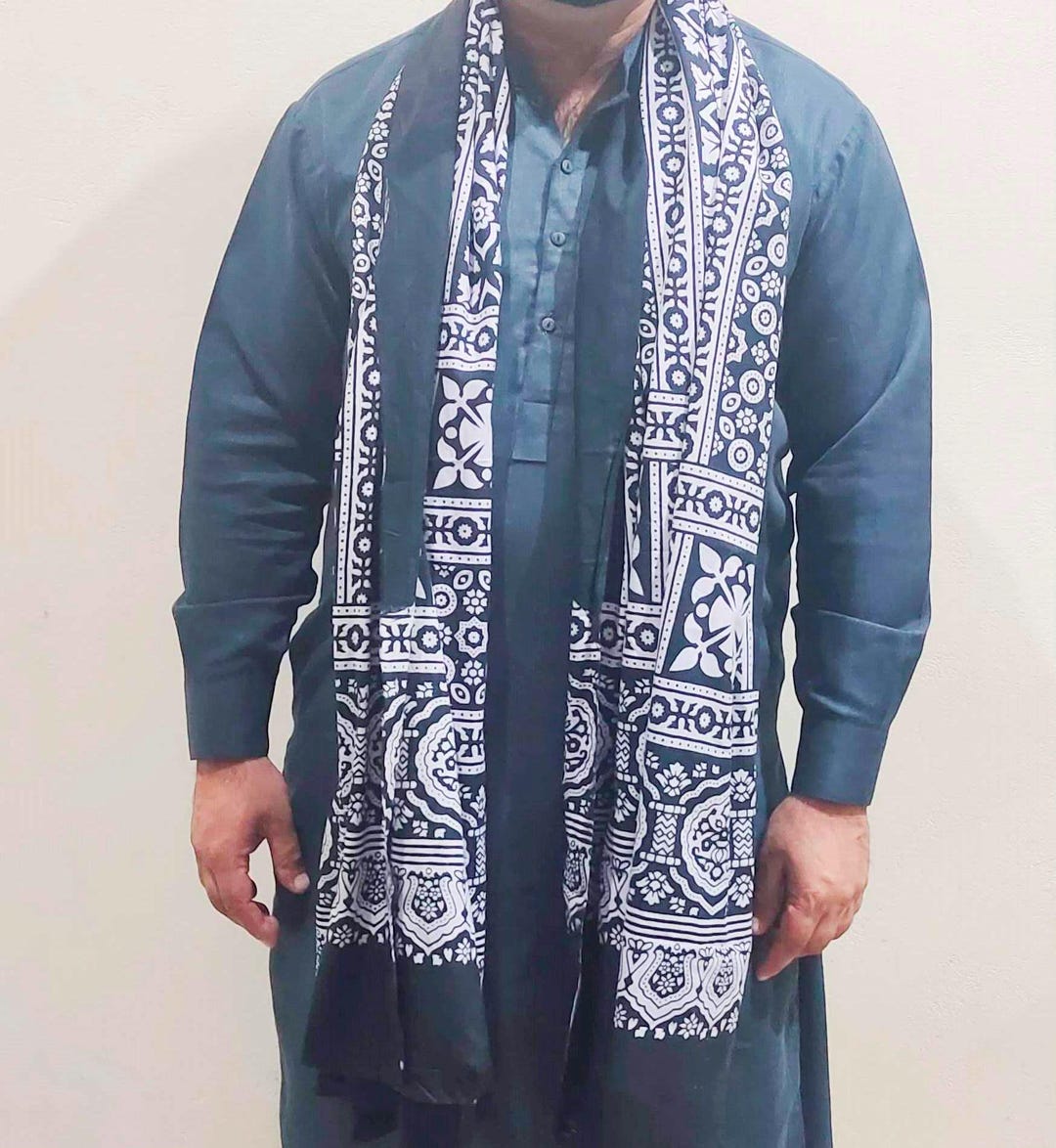 Black Cotton Ajrak Scarf: Block-printed Sindhi Neck Wrap - Etsy