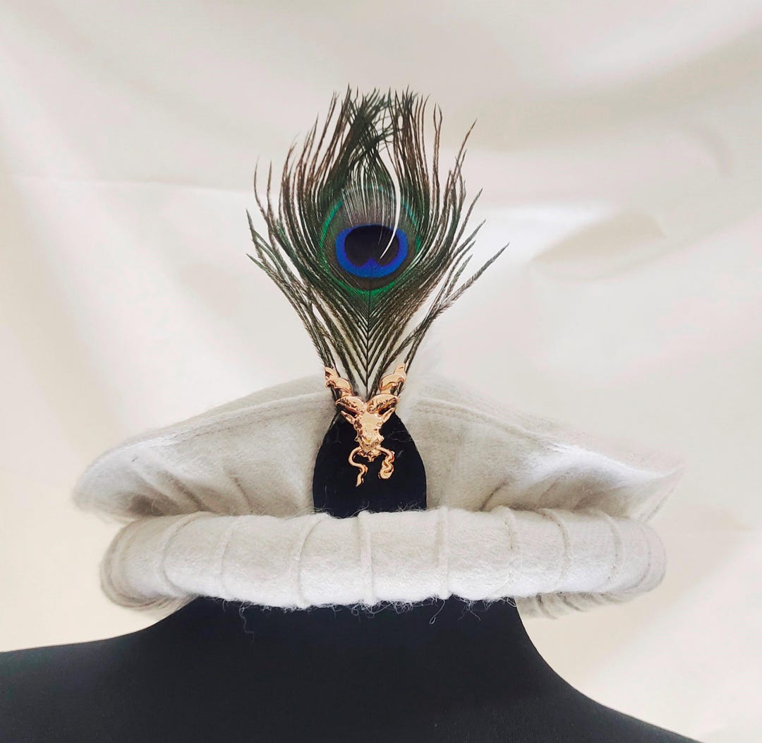 White Pakol Cap With Feather and Markhor Badge Handmade Afghani Hat ...