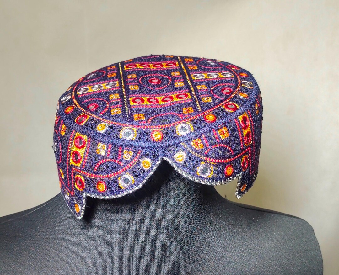 Adult Sindhi Cap 53 Cm Mirror Work Sindhi Topi Hat Handmade Balochi ...