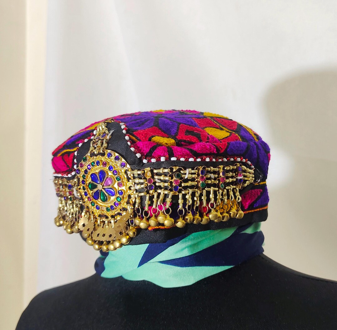 Afghan Cap With Headpiece Attached. Afghan Jewellery Hat Afghan Jewelry ...