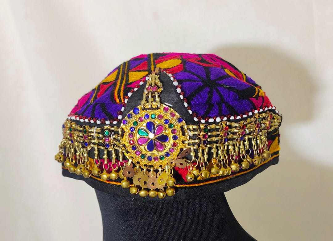 Afghan Cap With Headpiece Attached. Afghan Jewellery Hat Afghan Jewelry ...