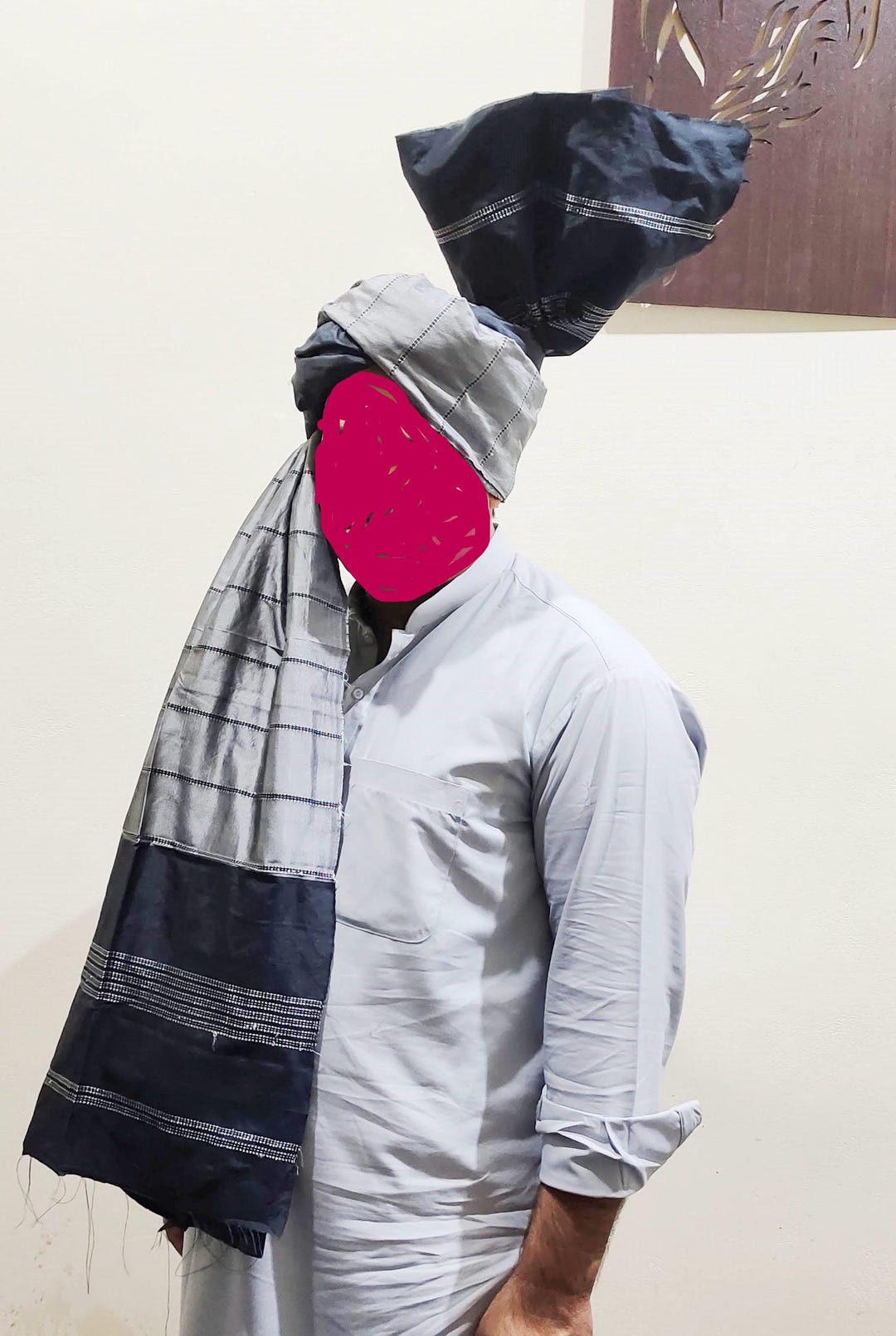 Afghan Turban Cloth: Traditional Black and Gray Lungee Pagri - Etsy