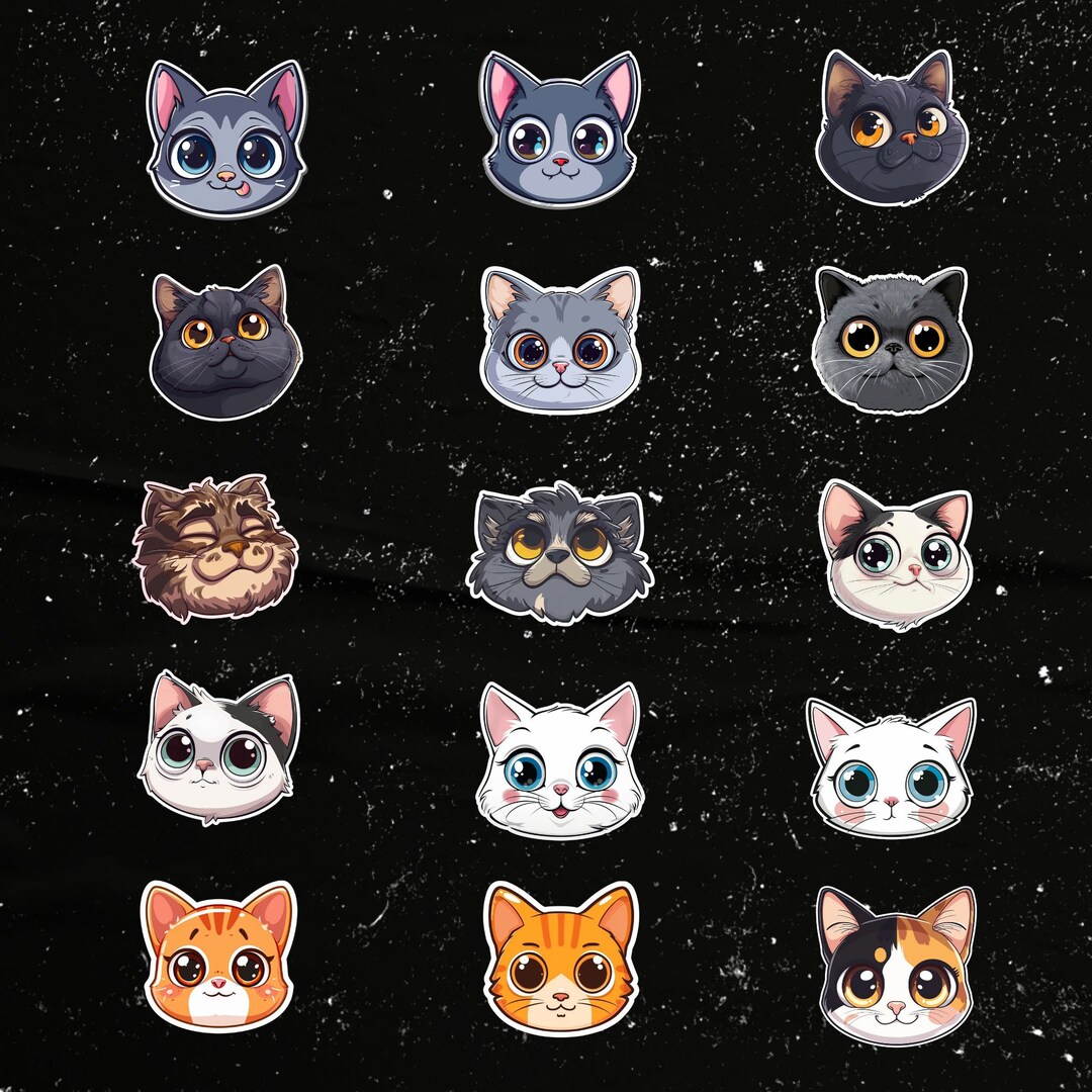 Cute Curious Cat Face Stickers, PNG File, Sticker Printable, Resizable ...