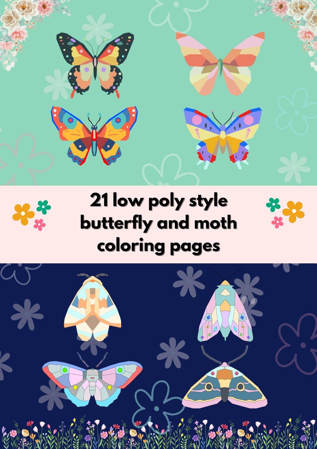 Low Poly Art, Butterfly and Moth Coloring Pages, Geometry Coloring Page ...