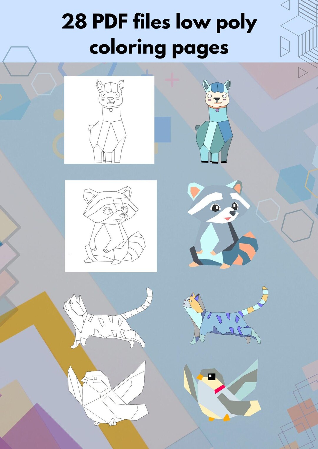 Low Poly, Kid Coloring Page, Geometry Coloring Pages, Cute Animals ...