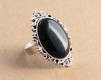 Victorian Gothic Ring Black Onyx Gemstone, Ornate Filigree Steampunk ...