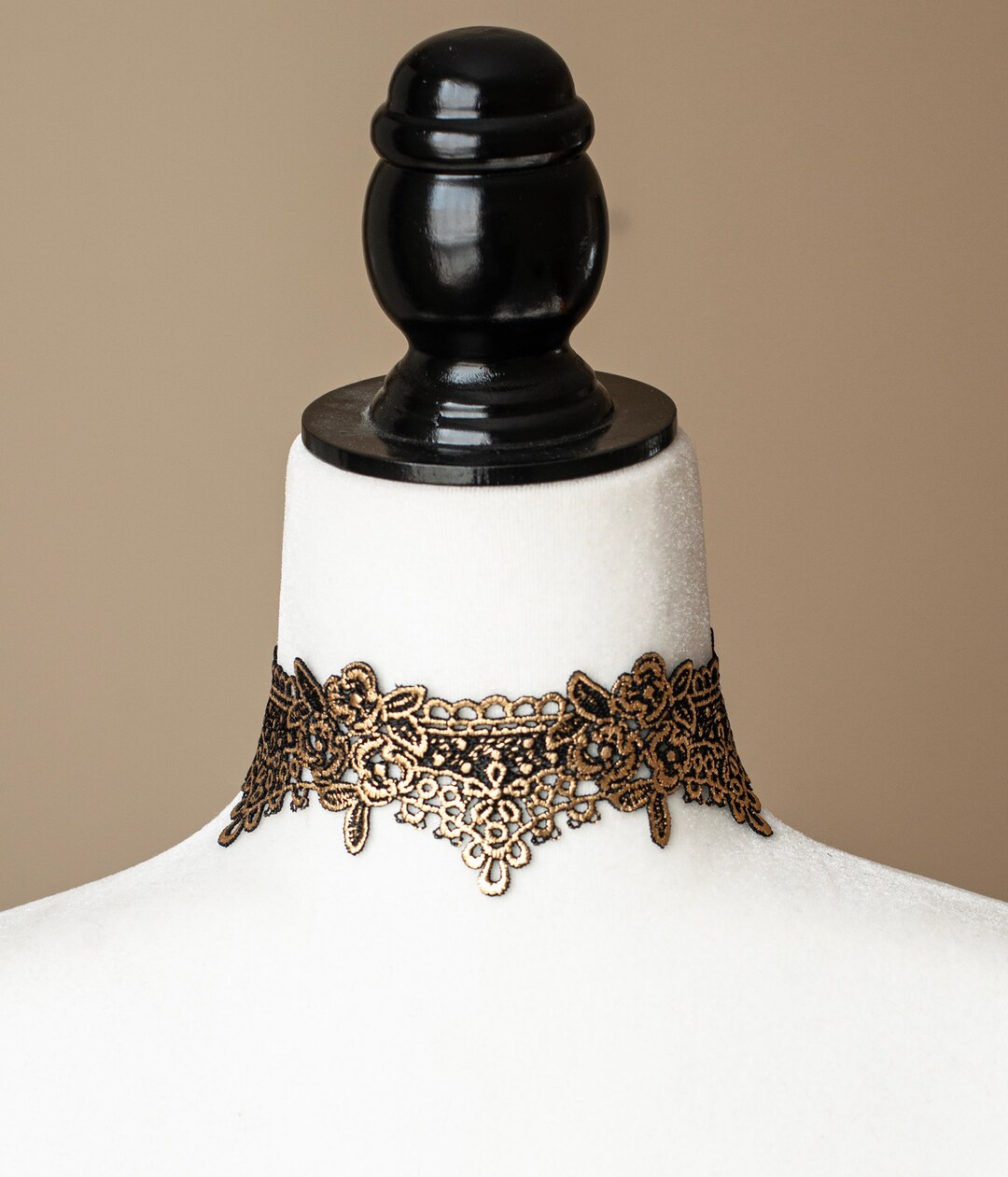 Victorian Lace Floral Choker Necklace - Elegant Gothic Gold and Black ...