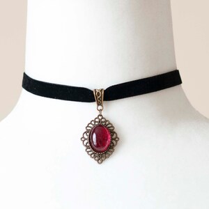 Black Velvet Choker With Blood Red Pendant-gothic Victorian Cameo ...