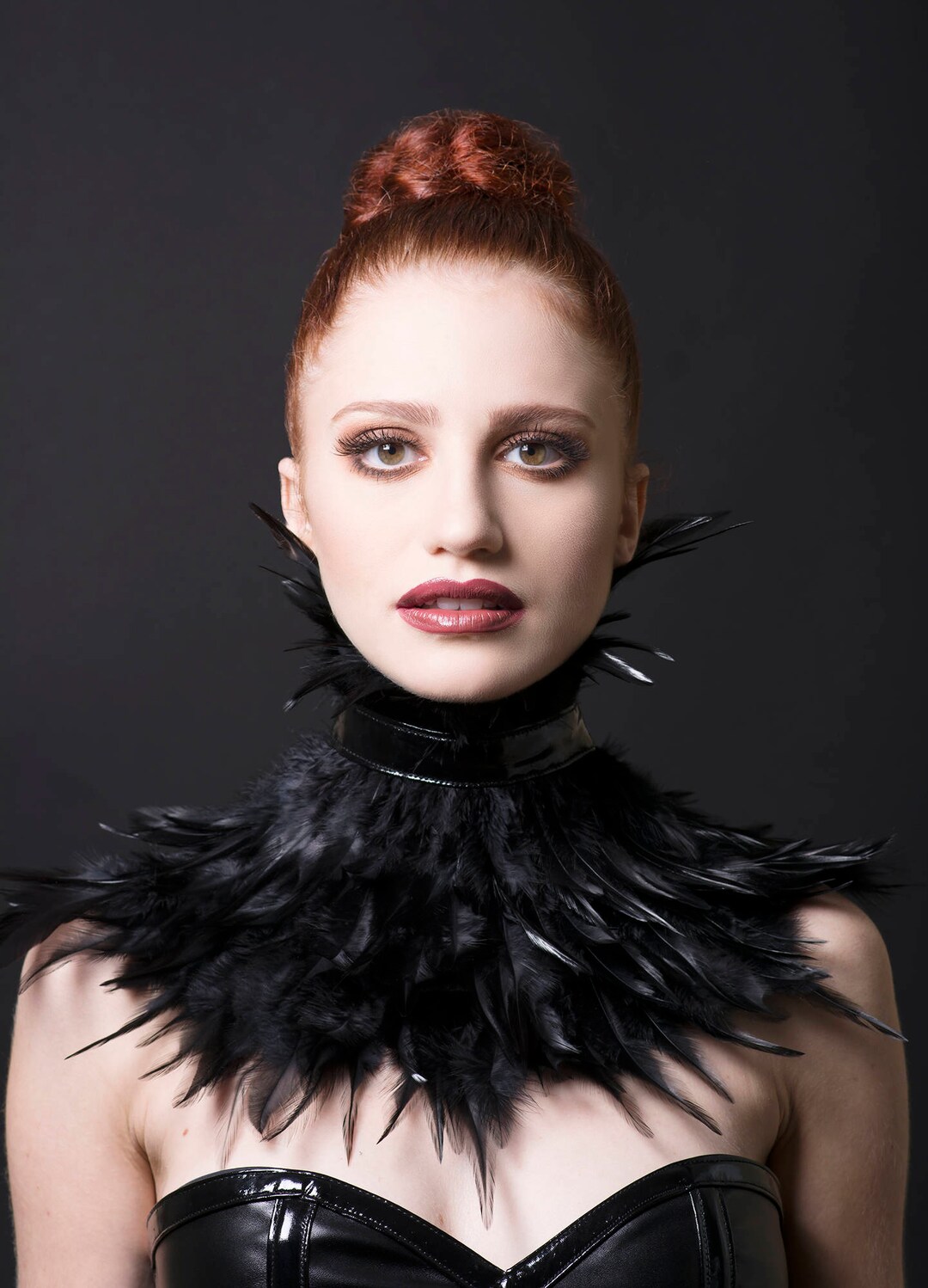 Black Feather and PVC Neck Corset-gothic Choker-elegant Posture Collar ...