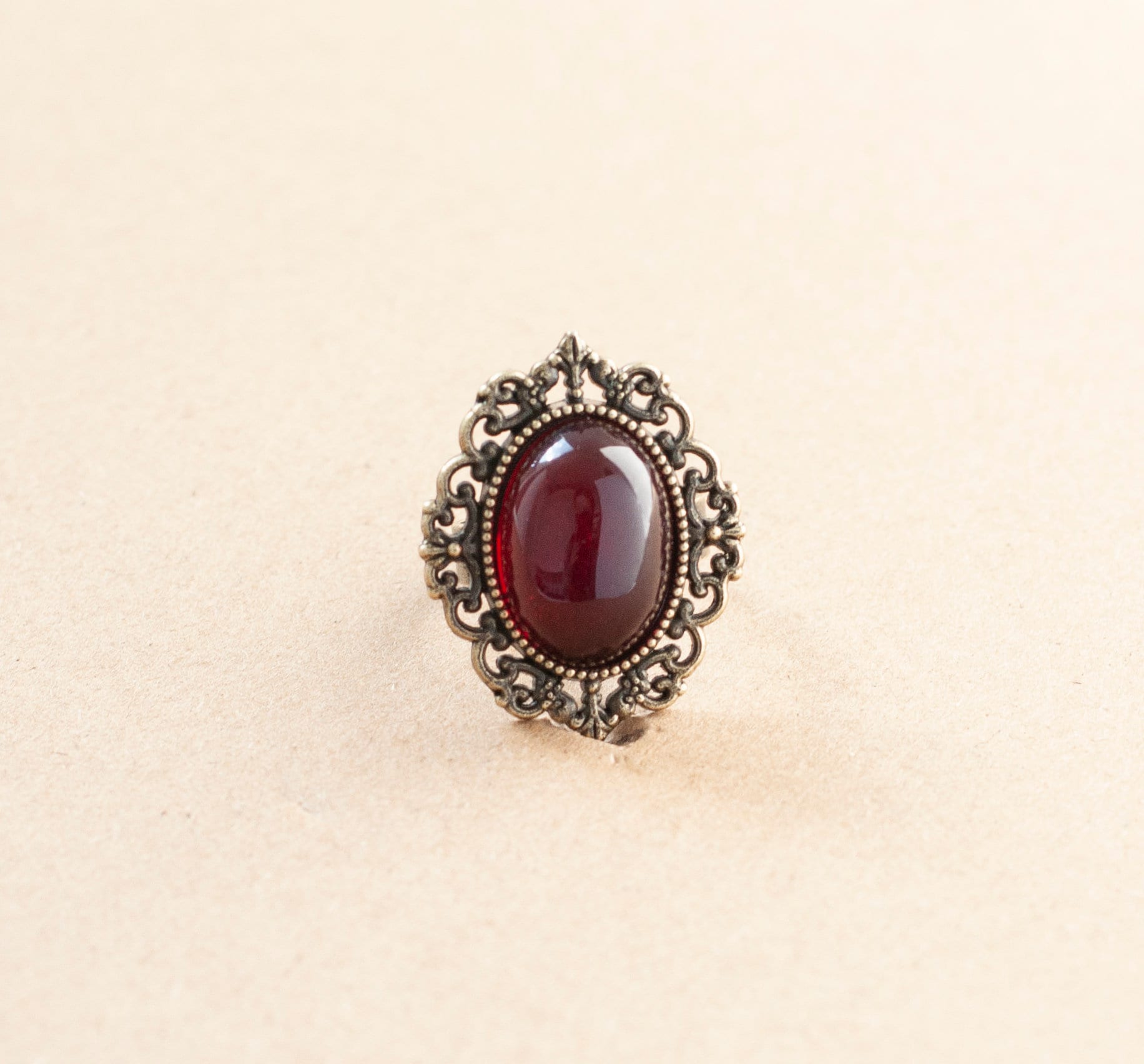 Dark Red Gothic Ring in Antique Bronze Setting - Victorian Jewelry - Etsy