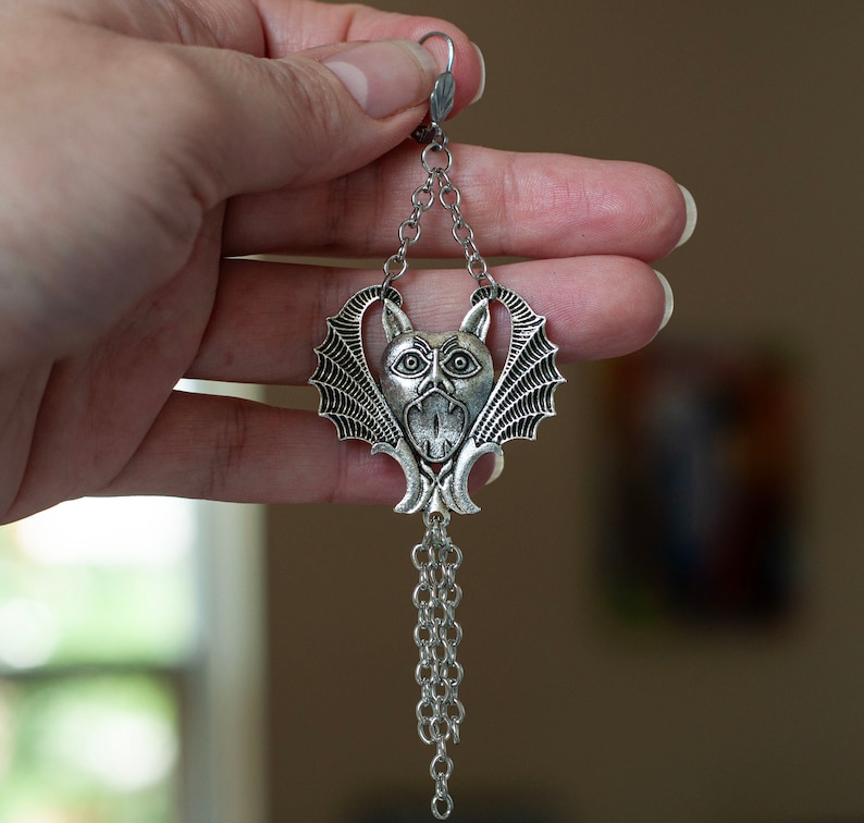 Gargoyle Dangle Earrings With Chains-gothic Jewelry-halloween ...