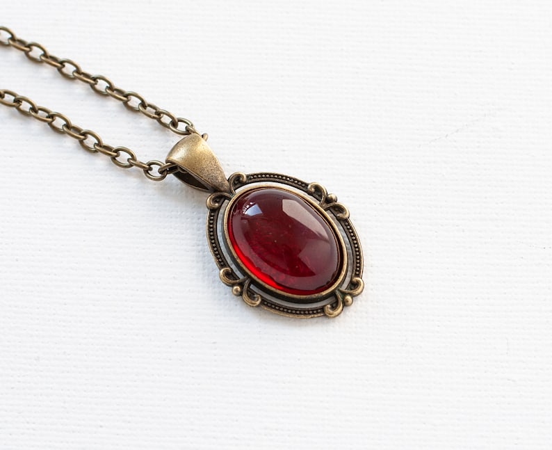 Gothic Necklace With Dark Red Pendant-victorian Necklace With - Etsy