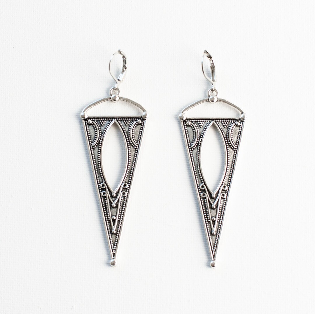 Gothic Medieval Earrings-long Antique Silver Wiccan Earrings-witchy ...