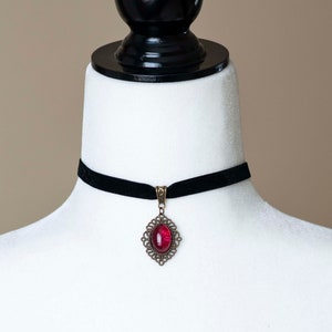 Black Velvet Choker With Blood Red Pendant-gothic Victorian Cameo ...