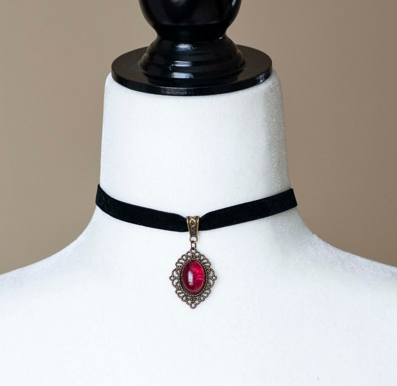 Black Velvet Choker With Blood Red Pendant-gothic Victorian - Etsy
