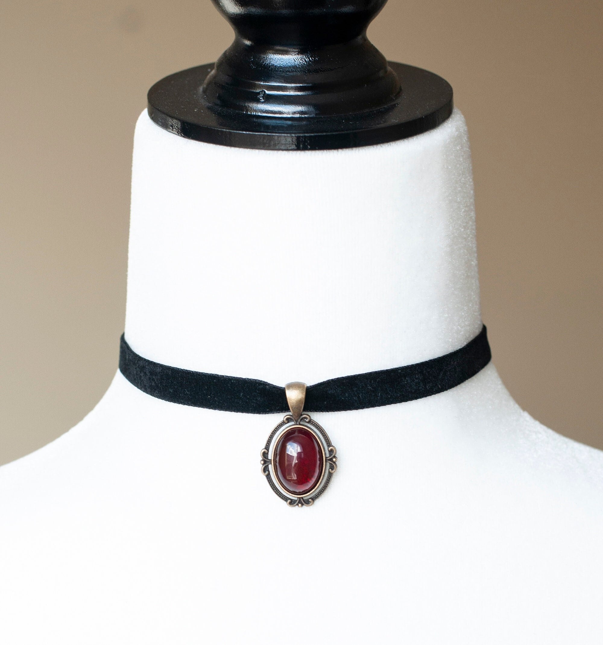 Black Velvet Choker With Dark Red Pendant - Victorian Inspired Necklace ...