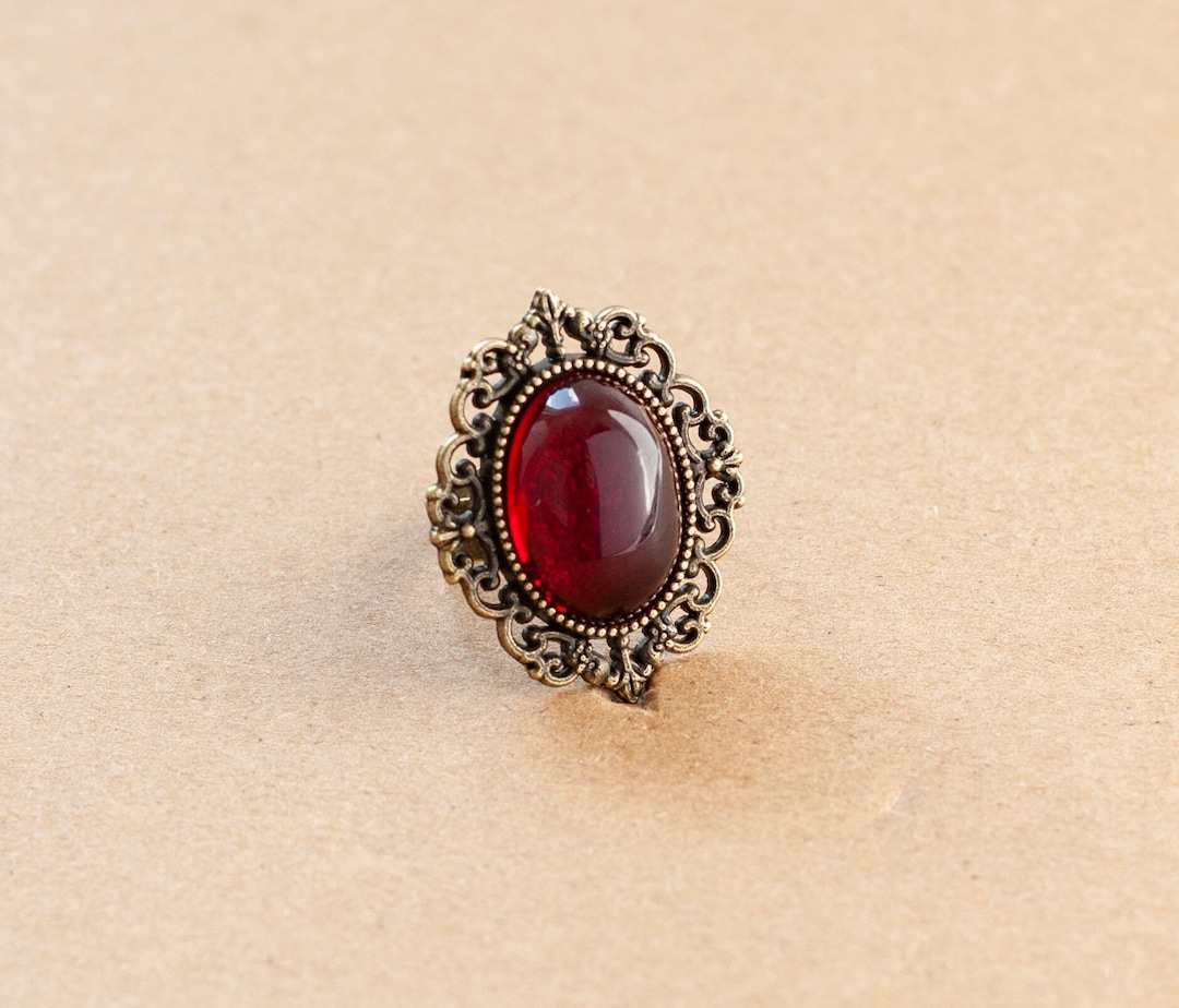 Dark Red Gothic Ring in Antique Bronze Setting - Victorian Jewelry - Etsy
