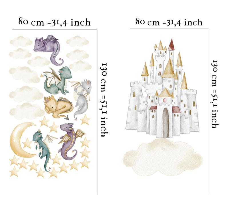 Dragon Nursery Wall Decals, Castle, Moon & Stars - Etsy