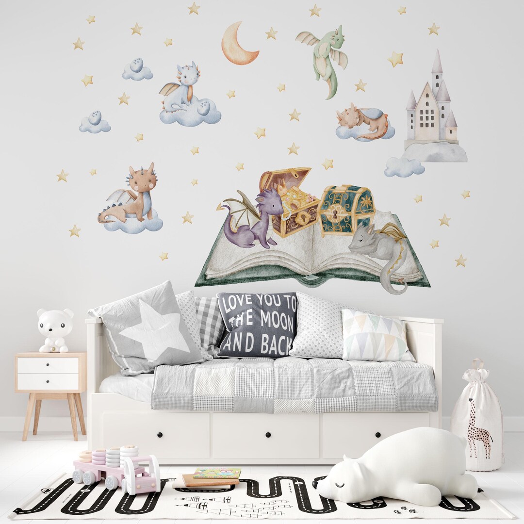 Dragon Nursery Wall Decals, Watercolor Baby Dragons, Kids Room Decor - Etsy