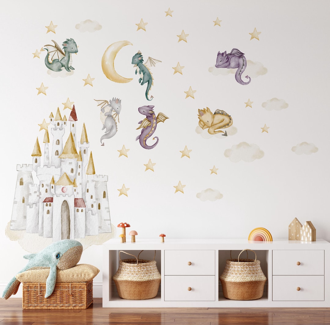 Dragon Nursery Wall Decals, Castle, Moon & Stars - Etsy